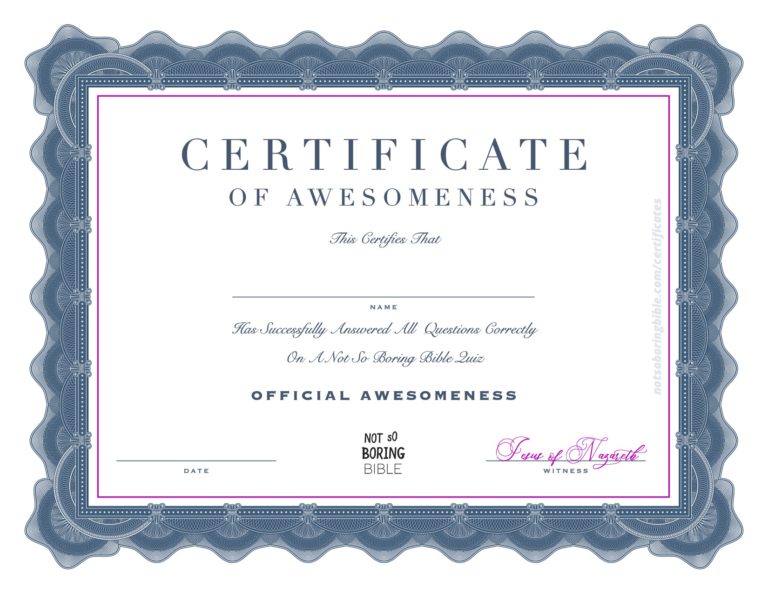 Certificate of Awesomeness - Not So Boring Bible